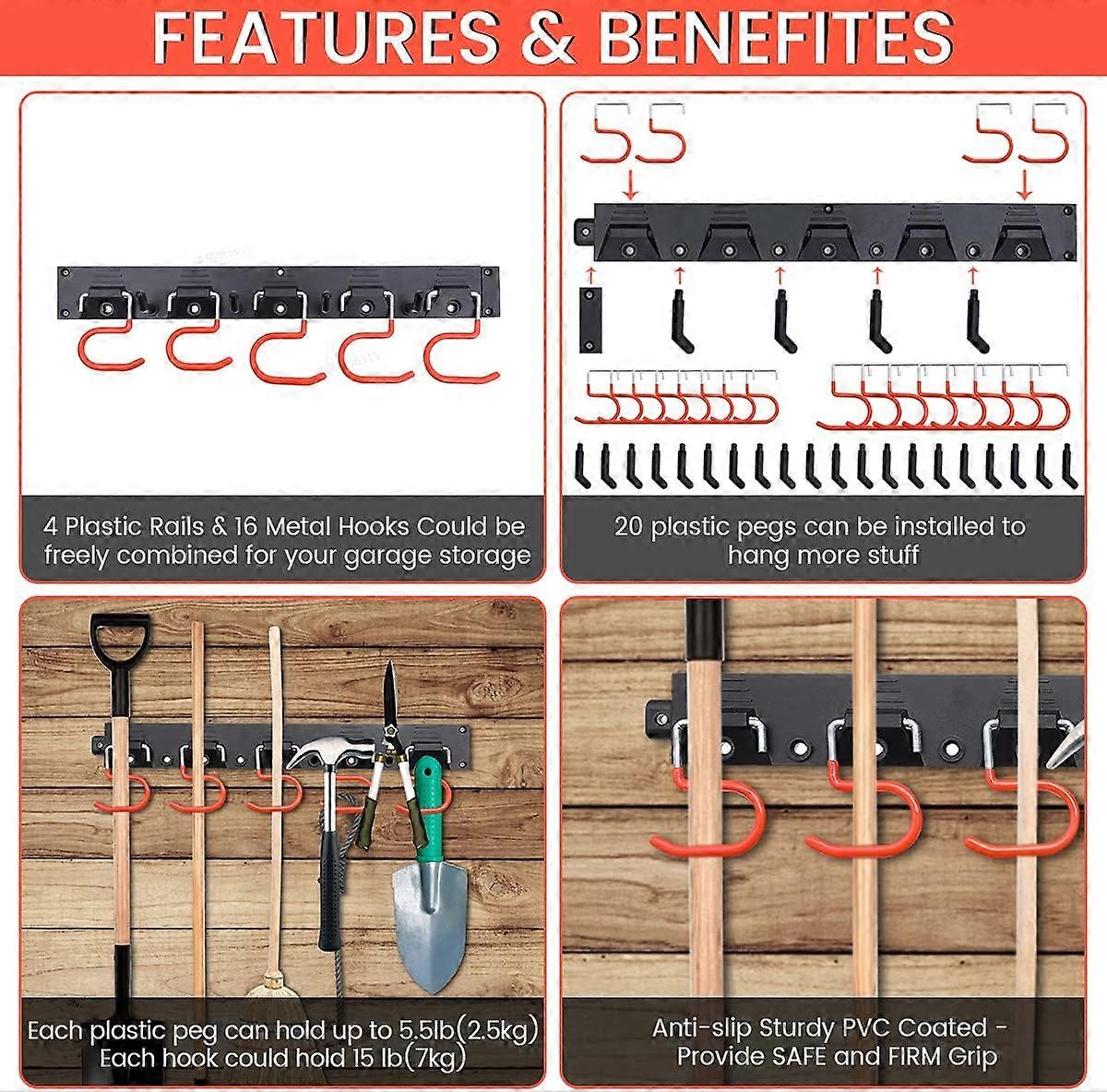 Garage Organization Rack, 64 Inch Adjustable Storage System with 20 ...