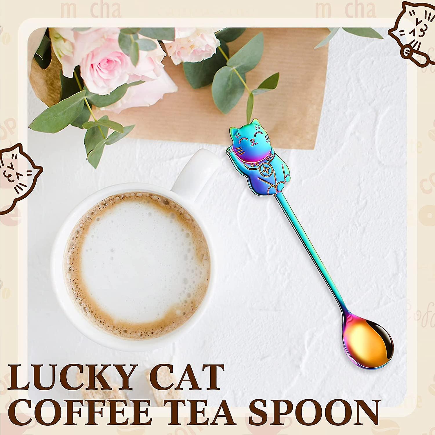Stainless Steel Coffee Spoon Happy Cat Dessert Tea Ice Cream Spoon ...