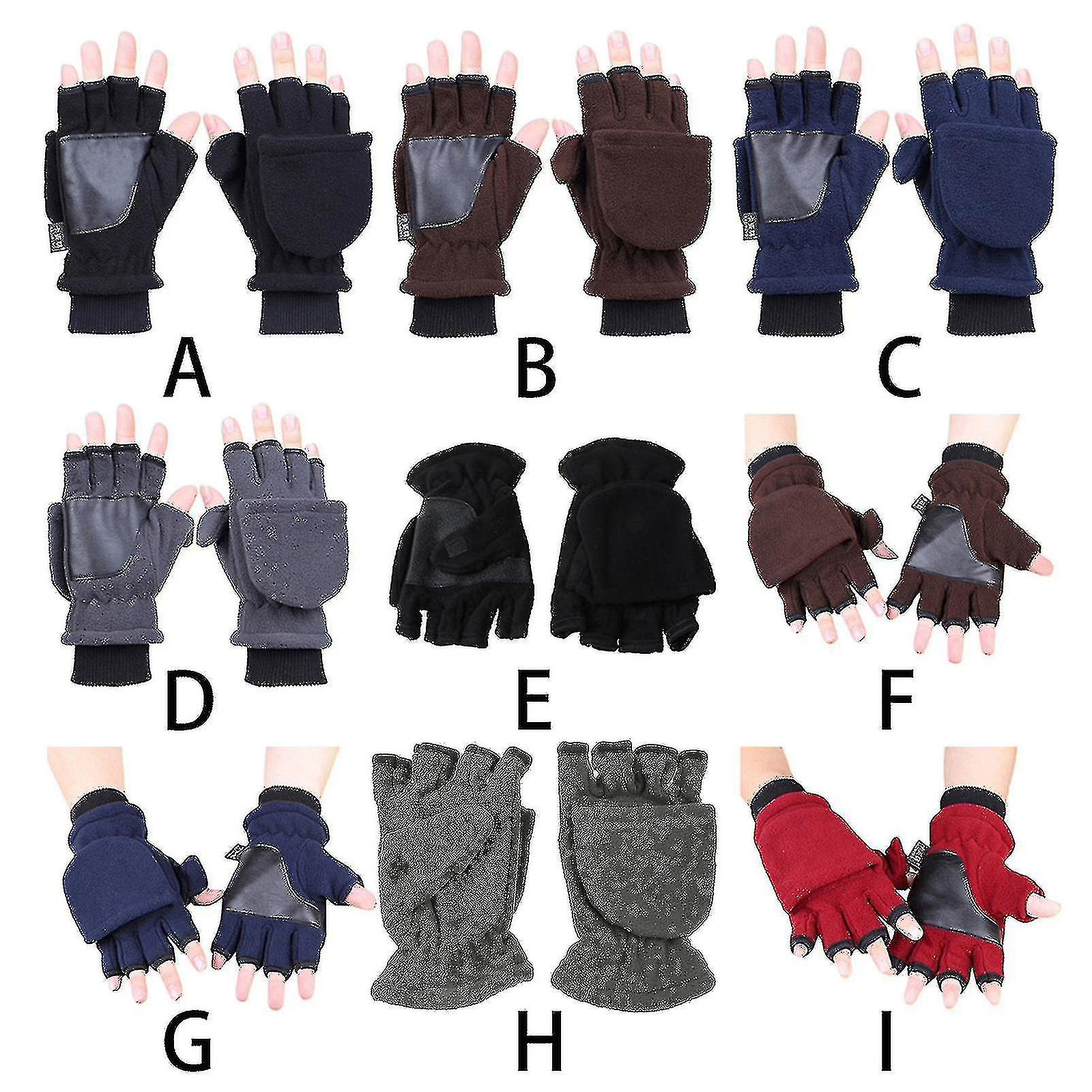 Women Men Winter Polar Fleece Half Finger Flip Gloves Double Layer ...
