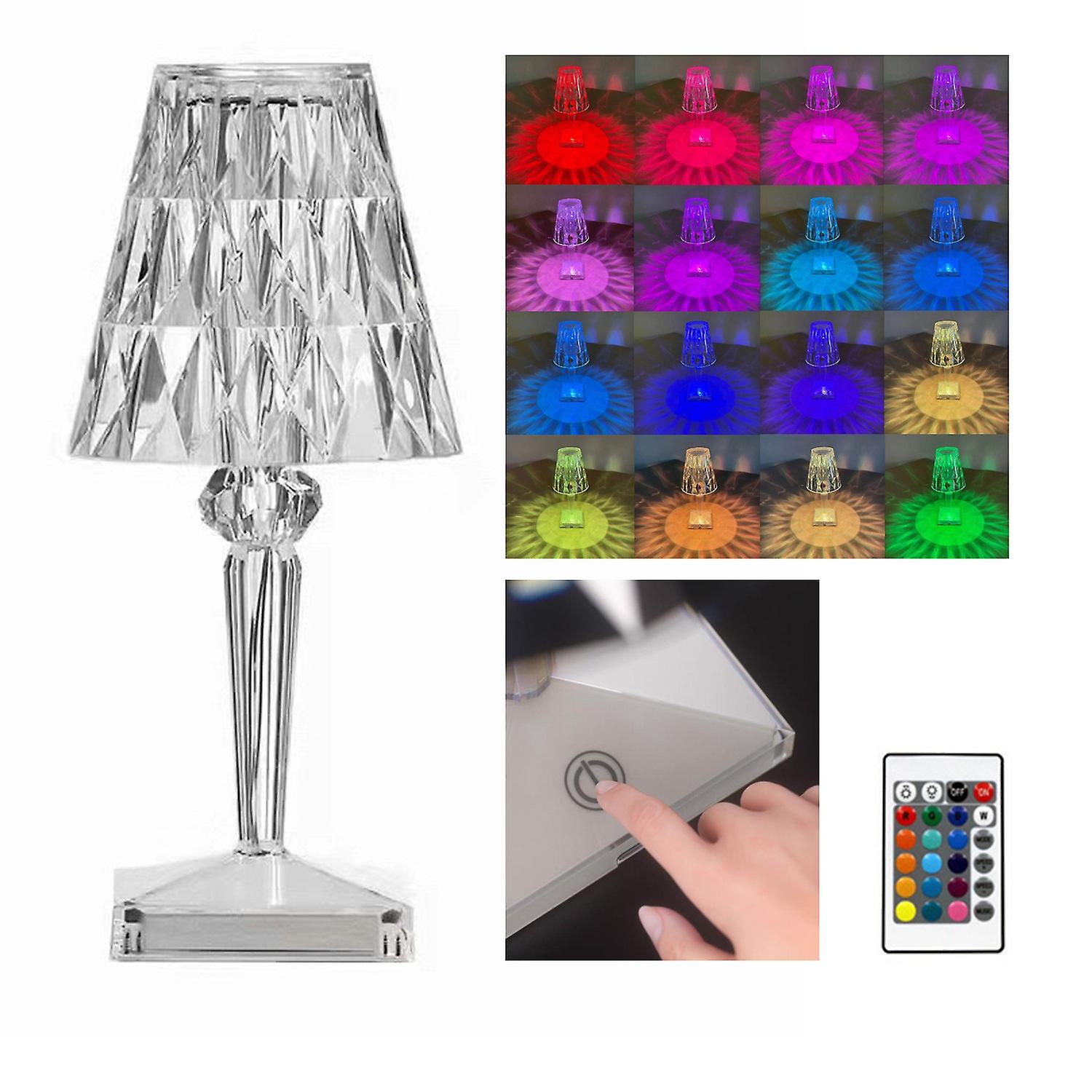 Contemporary Touch LED Crystal Table Lamp - USB Rechargeable, 16 RGB ...