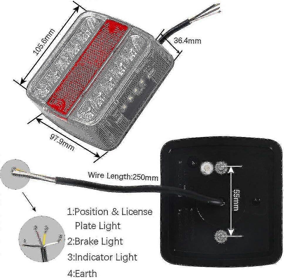 2 Pcs Led Trailer Tail Lights, Universal Trailer Tail Light 4 Function ...