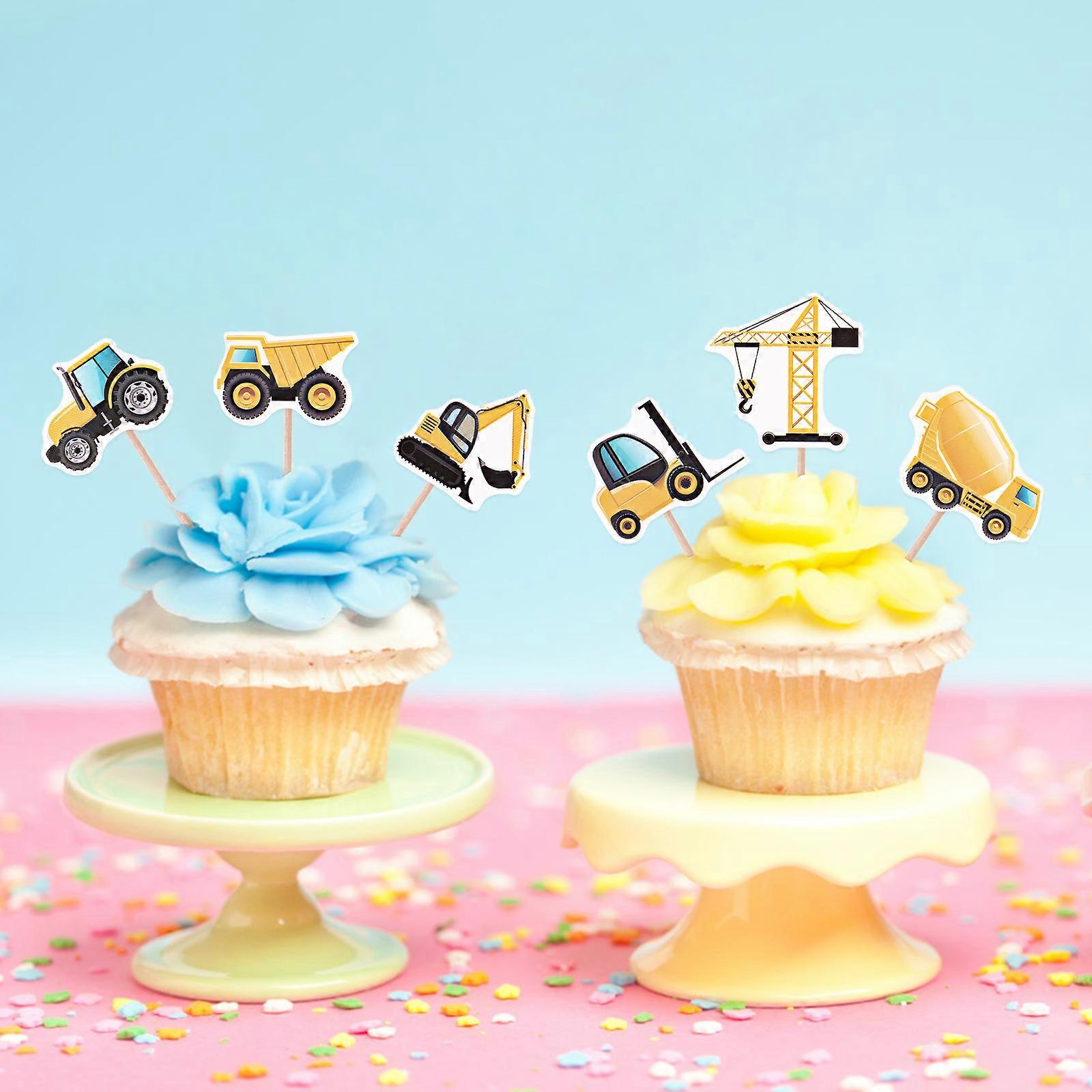 Toyvian 7pcs Cake Topper Excavator Tractor Cupcake Toppers Dump Truck ...