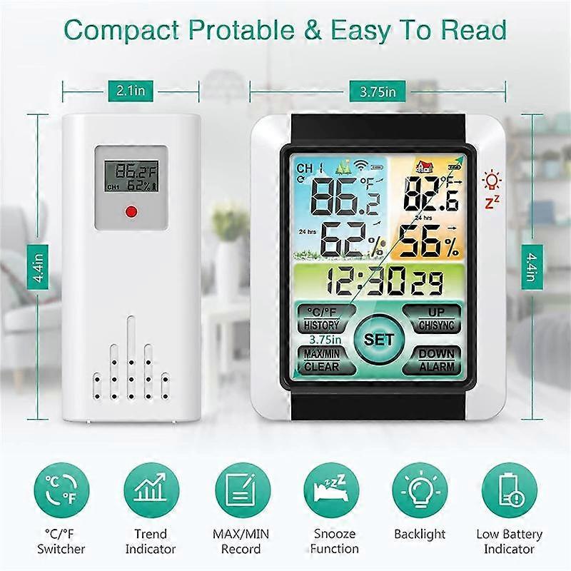 Indoor Outdoor Thermometer Wireless Digital Hygrometer Temperature ...