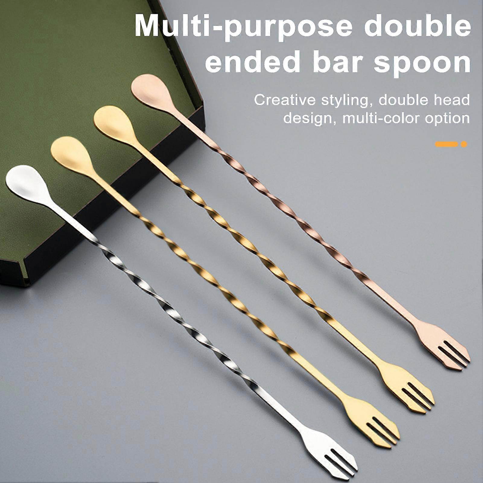 2 Pcs Cocktail Bar Spoon Stirring Bar Mixing Long Spoon Double-Ended ...