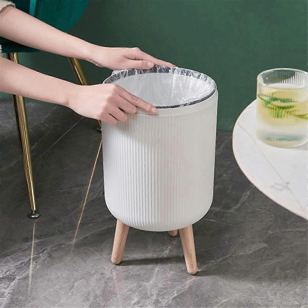 High-Legged Wood Grain Trash Can Plastic Dustbin Suitable for Kitchens ...