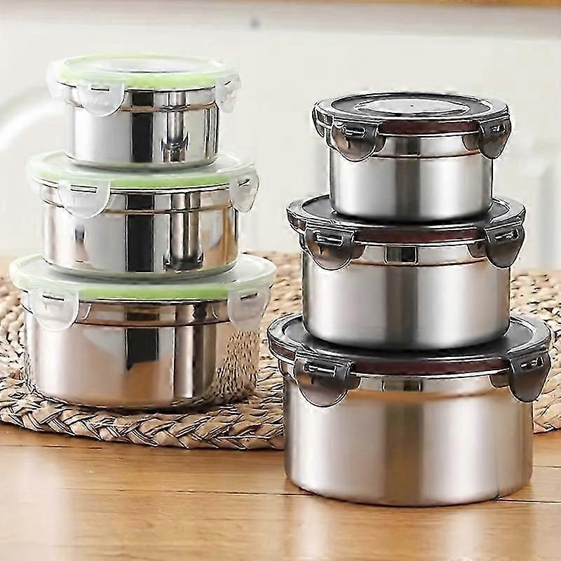 Set of Three Stainless Steel Food Storage Containers with Lids, Salad ...