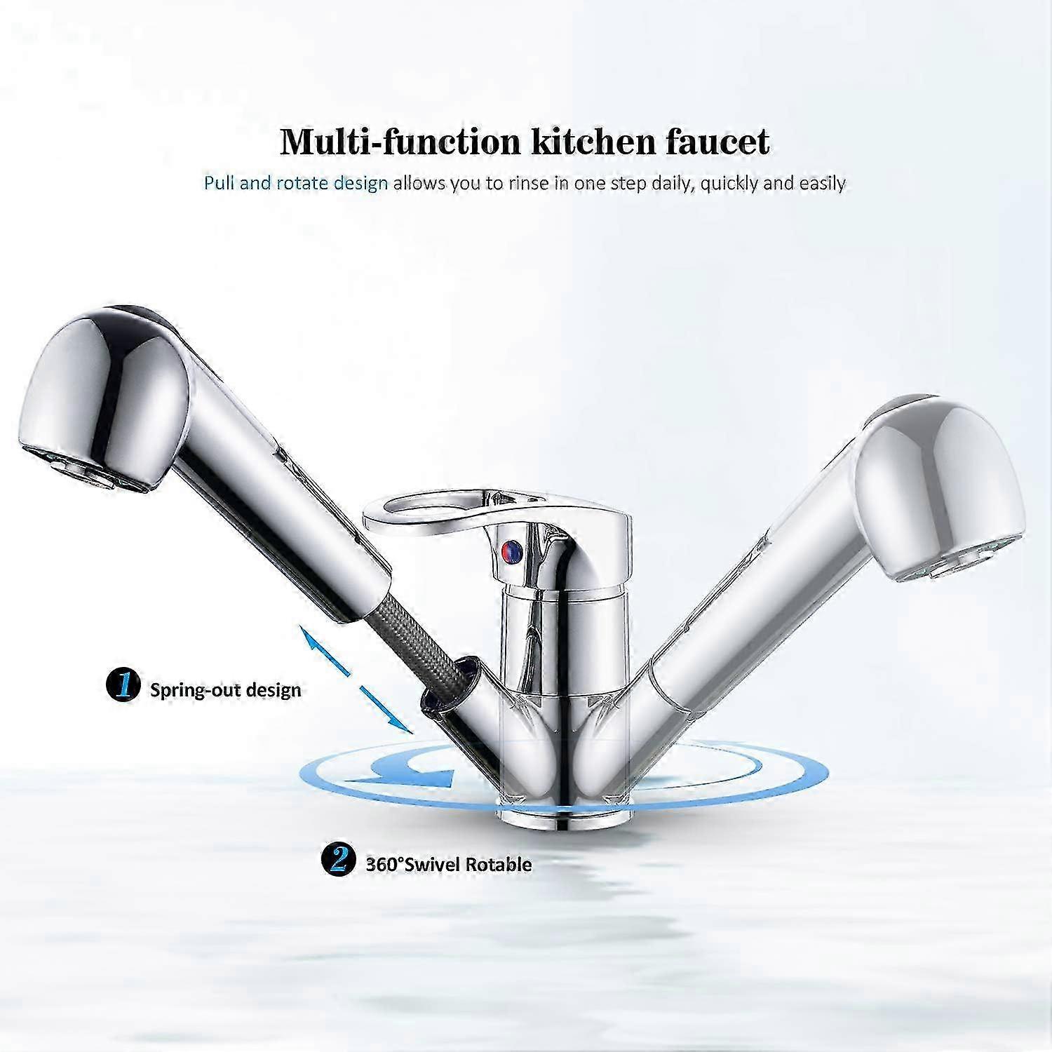Kitchen faucet with pull-out shower 360 swivel kitchen mixer with 2 ...