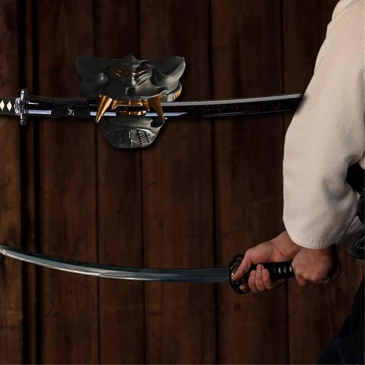 Katana Mask Wall Holder Wall Mounted Rack Japanese Black Samurai Sword ...
