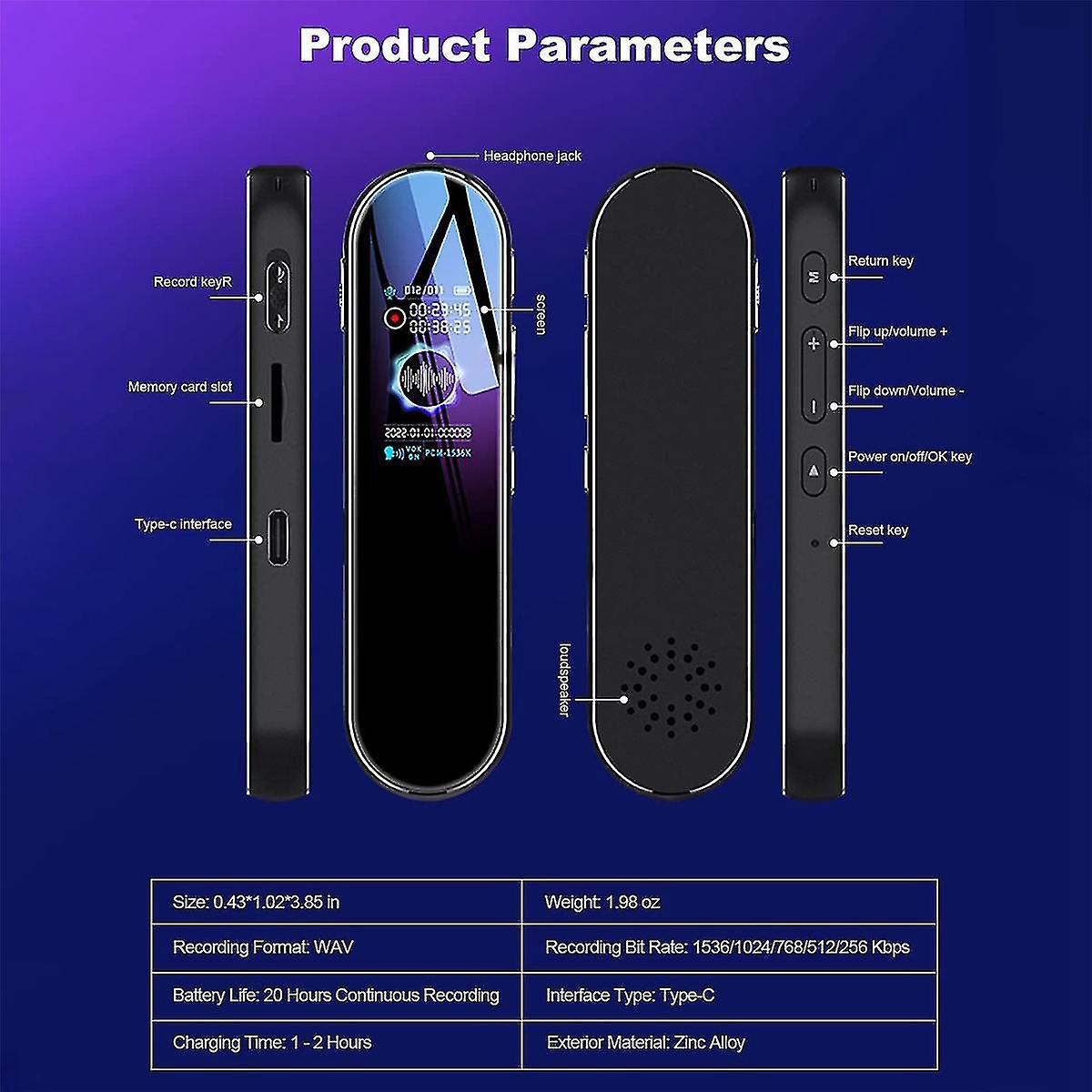 64gb Digital Voice Recorder With Playback, Digital Recorder For ...