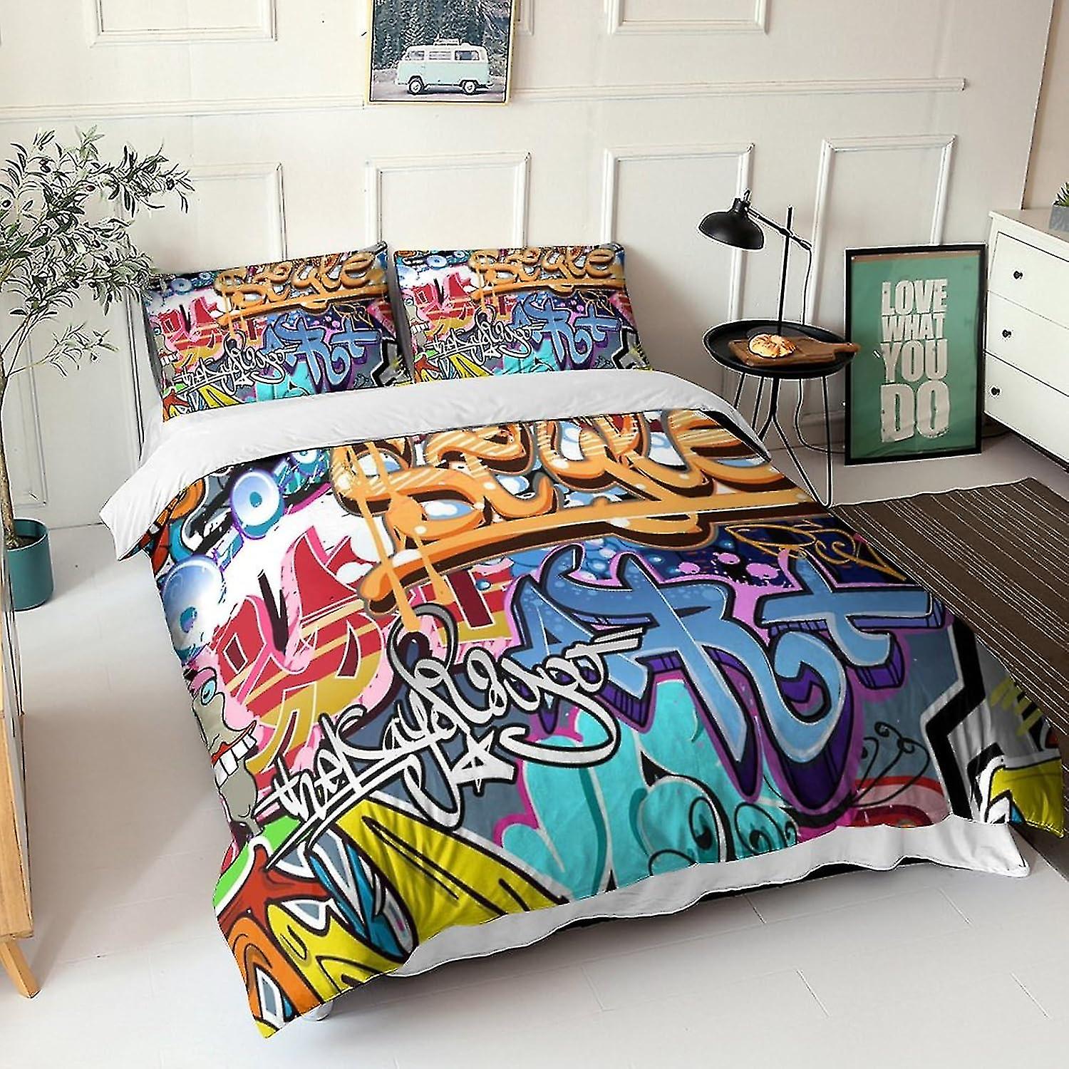 Graffiti D Duvet Cover Set Layered Text for Kids Adults Printed Duvet ...