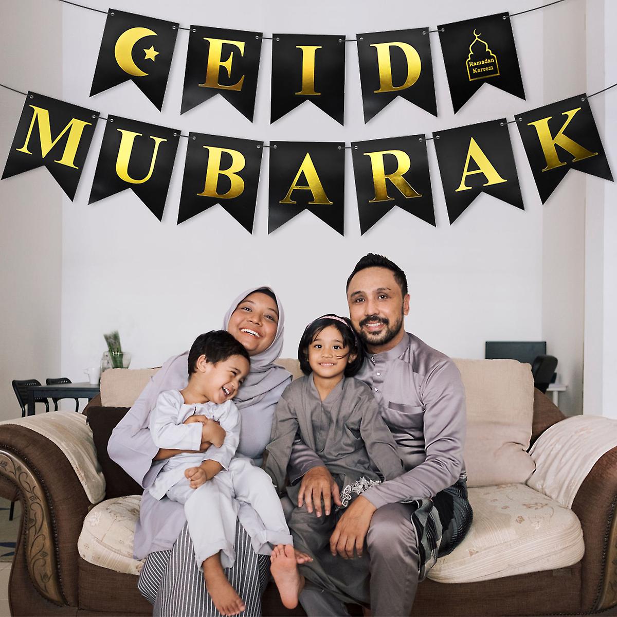 Eid Mubarak Flag Banner Ramadan Decoration For Home Islamic Muslim ...