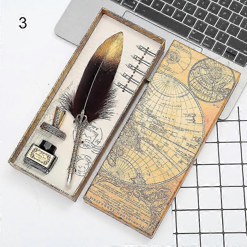 Calligraphy Feather Dip With 5 Nib Quill Pen Writing Ink Set Gift Box ...