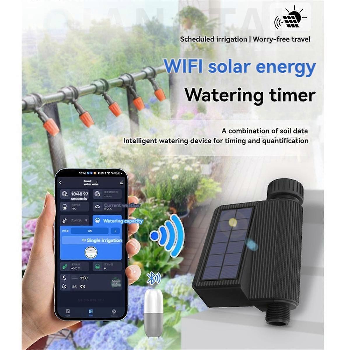WIFI Solar Waterer Smart Garden Timing Sprinkler with Soil Temperature ...