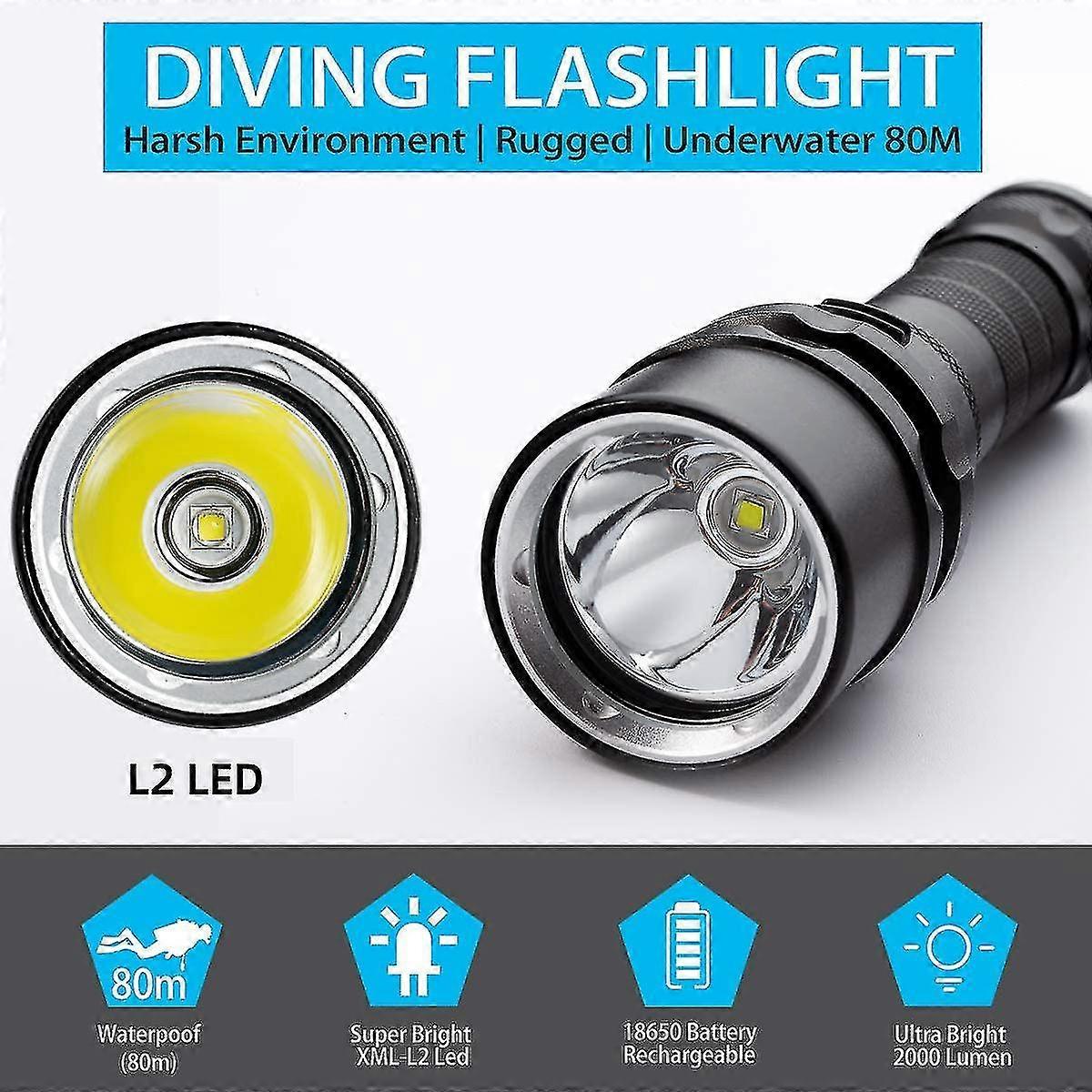Diving Torch, Scuba Diving Light Rechargeable, Underwater Flashlight ...