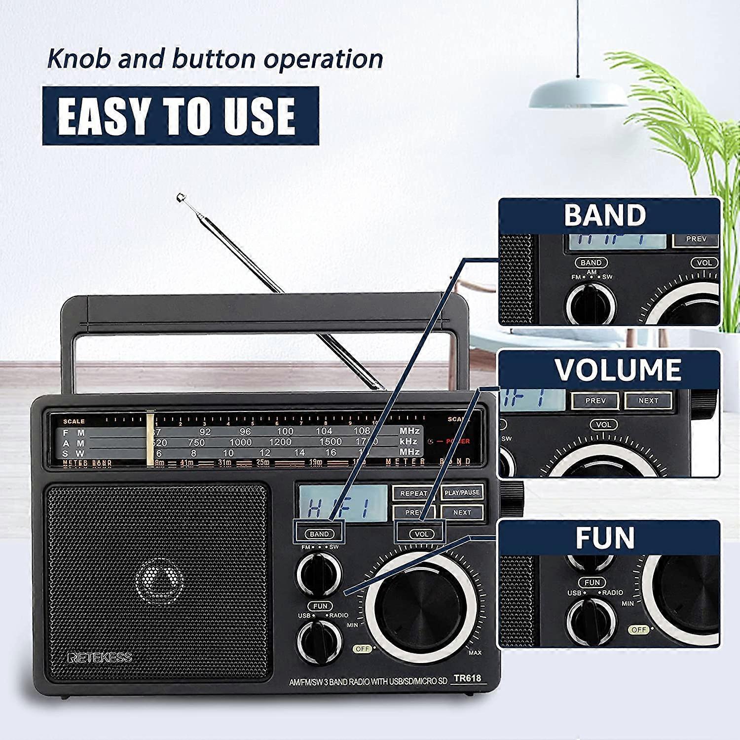 Portable FM AM SW Radio, Digital Shortwave Radio, Mains and Battery ...