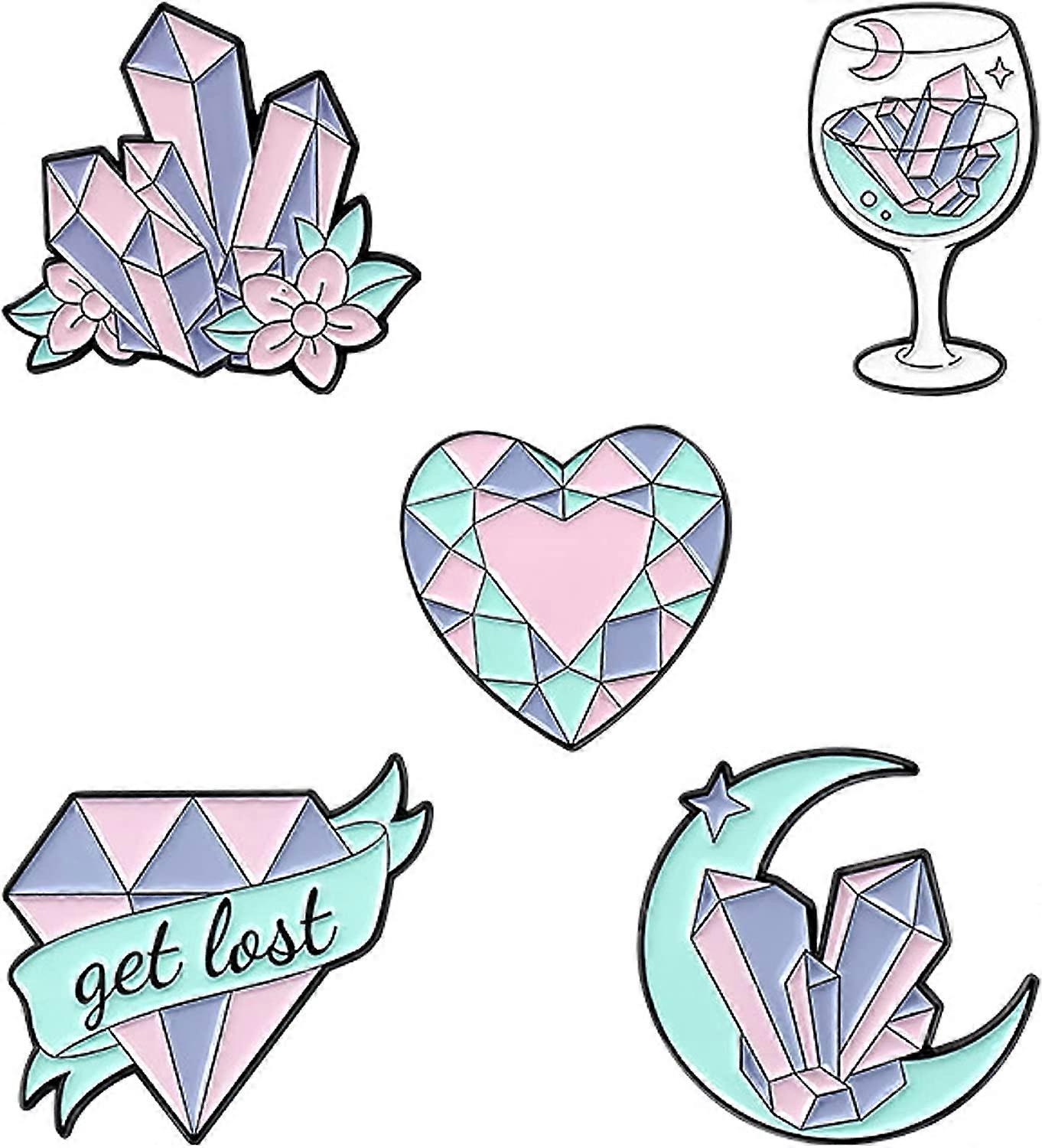 Stickers Set of 5 Enamel Lapel Pins Diamond Crystal Clusters Moon Wine ...