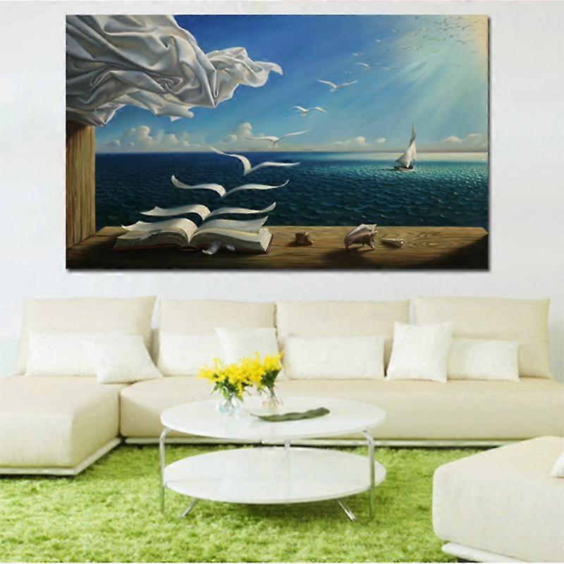 Salvador Dali The Waves Book Sailboat Oil Painting on Canvas Posters ...