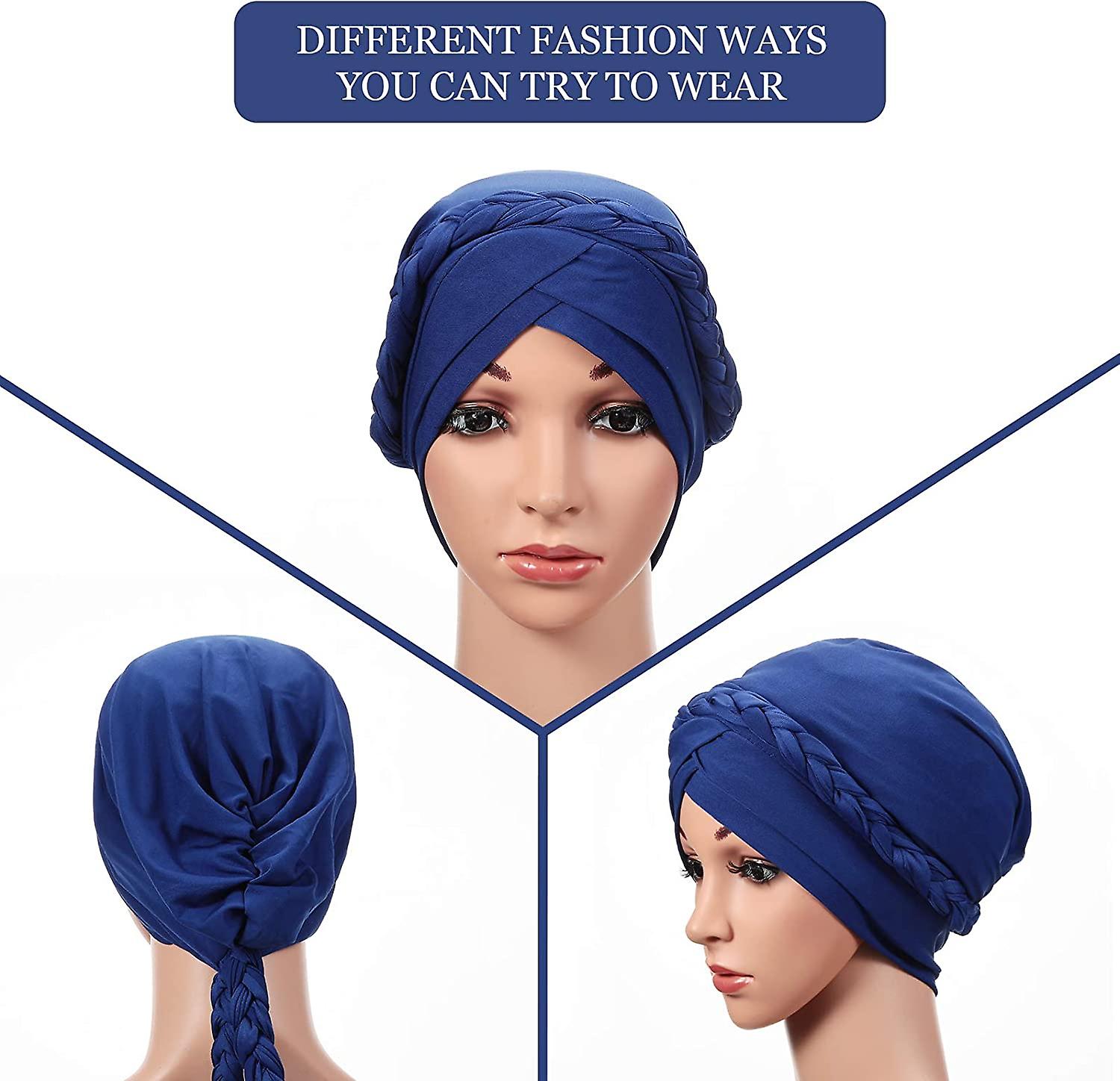3 Pieces Women Turban Pre-tied Bonnet Braid Turban African Head Wrap ...