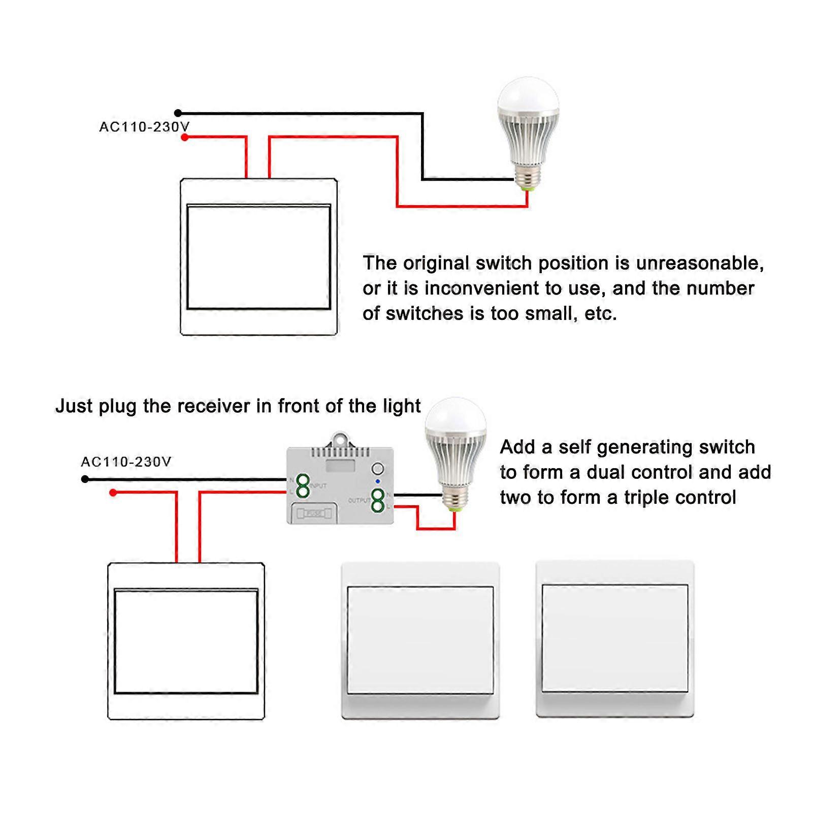 Wireless Light Switch Waterproof Self Powered Remote Controller ...