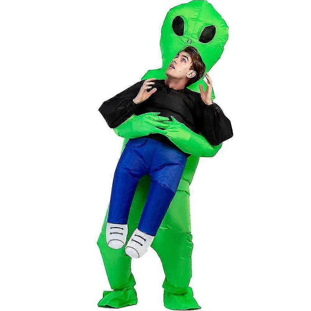 Green Alien Carrying Human Costume Inflatable Funny Blow Up Suit ...
