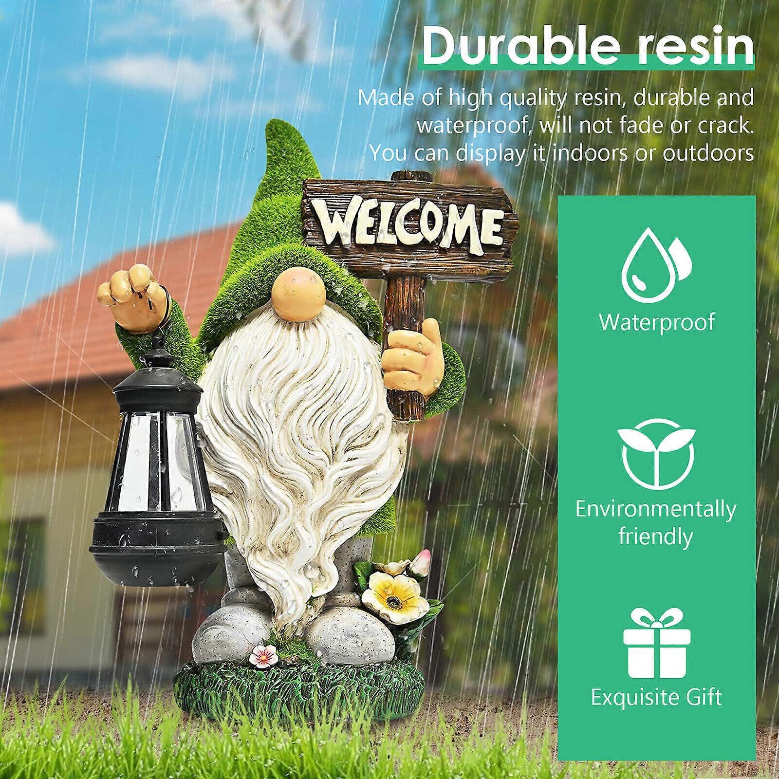 Outdoor Garden Resin Dwarf Statue Lighting Guide Solar Led Lantern ...