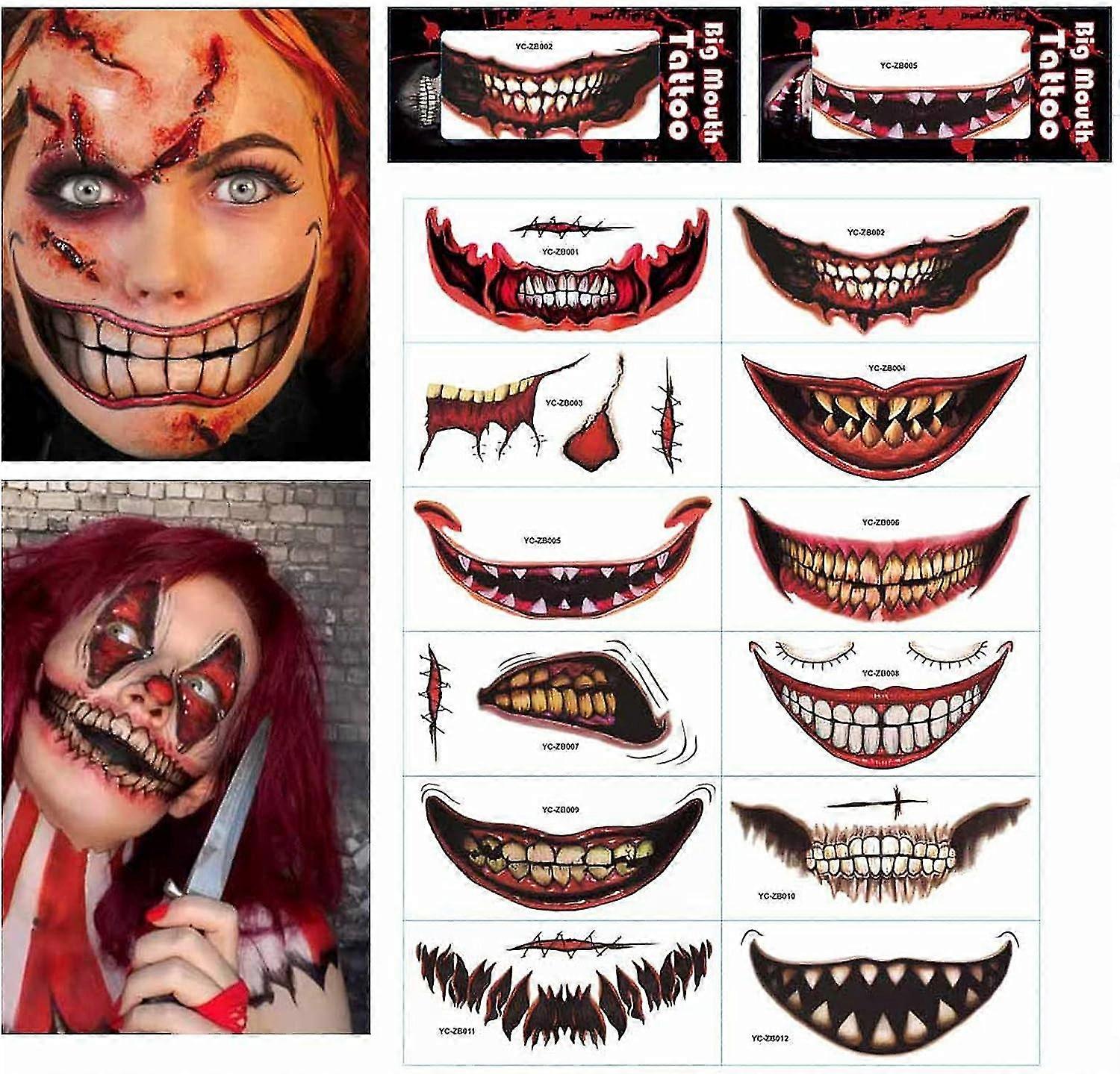 12pcs Halloween Prank Make Up Temporary Tattoos,halloween Cosplay ...