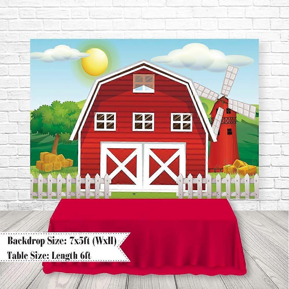 Heyone 7x5ft Cartoon Red Farm Animals Party Backdrop Children Birthday ...