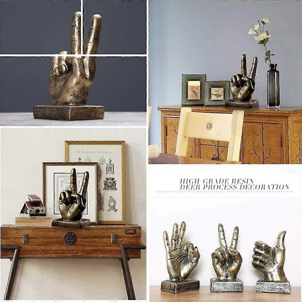 Mike Silver Polyresin Hand Gesture Desk Statues Finger Sculpture Decor ...