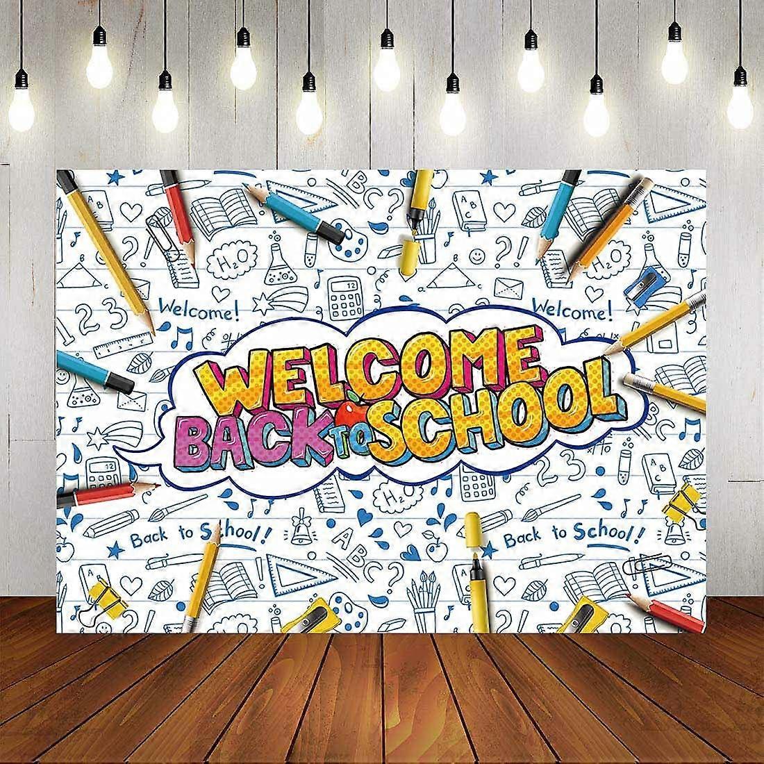 Welcome Back to School Backdrop First Day of Kindergarten White Blue ...