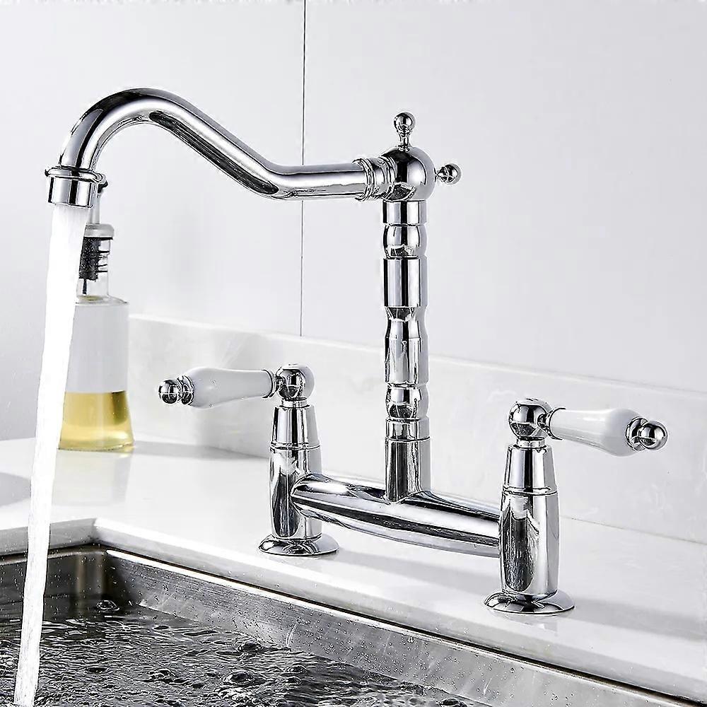 Kitchen Ceramic Handle Faucet European Style Full Brass Retro Double ...