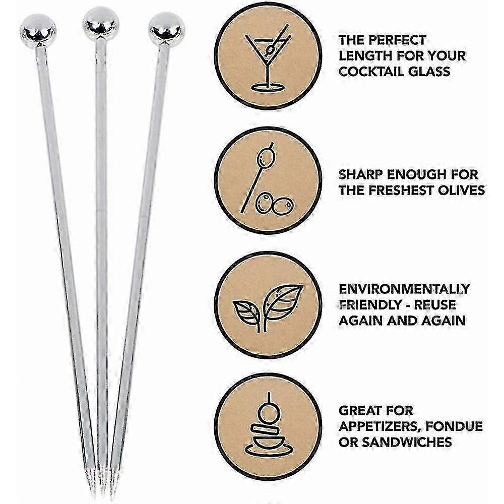 50 Pieces Stainless Steel Cocktail Picks Metal Martini Picks 4.3 Inch ...