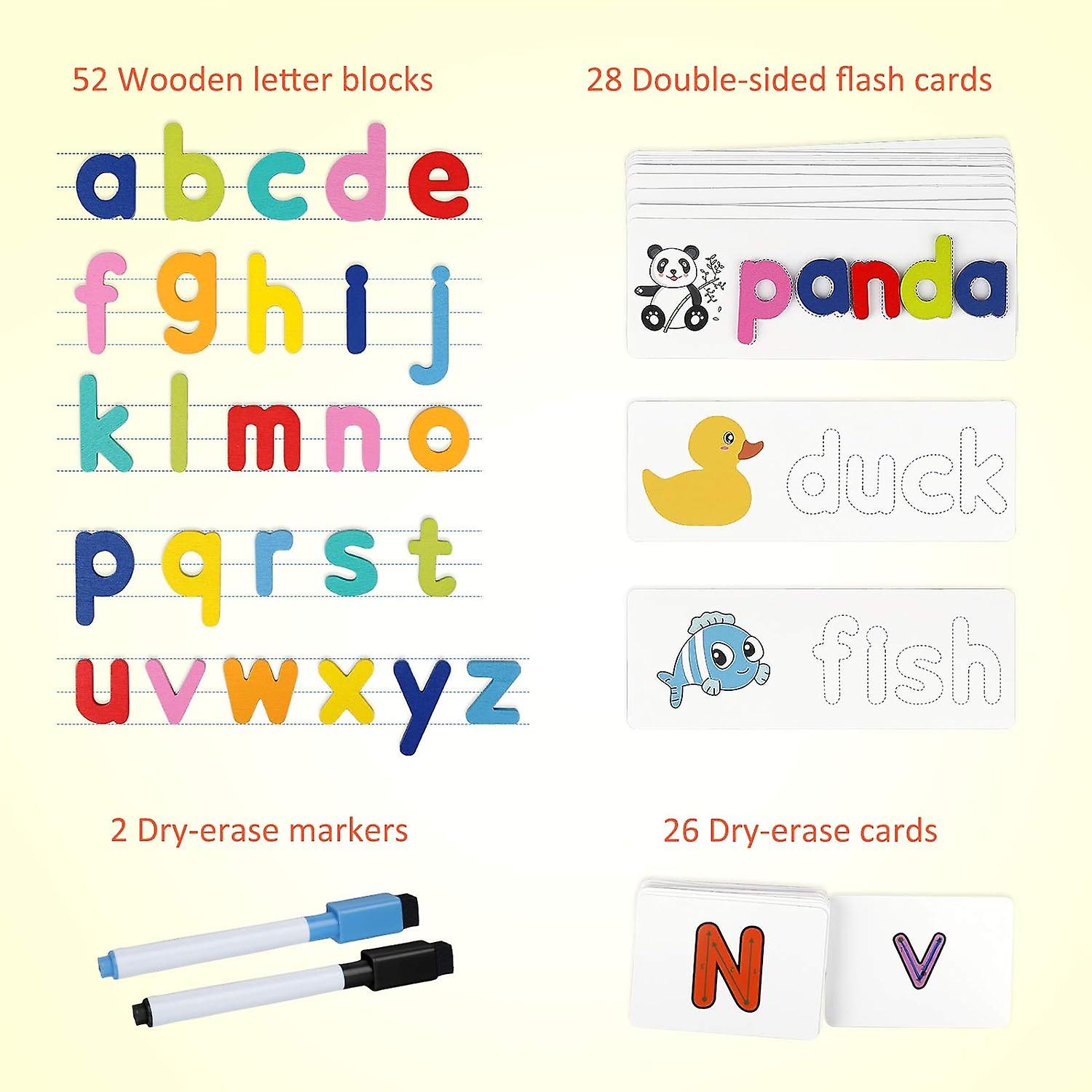 Reading & Spelling Learning Toy, Wooden Letters Flash Cards Sight Words ...