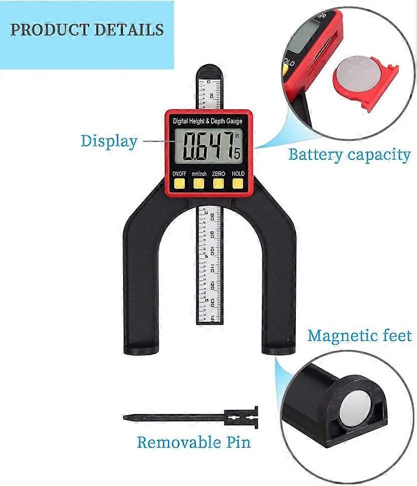 Digital Depth Gauge Woodworking Height Measuring Device 2 In 1 Height ...