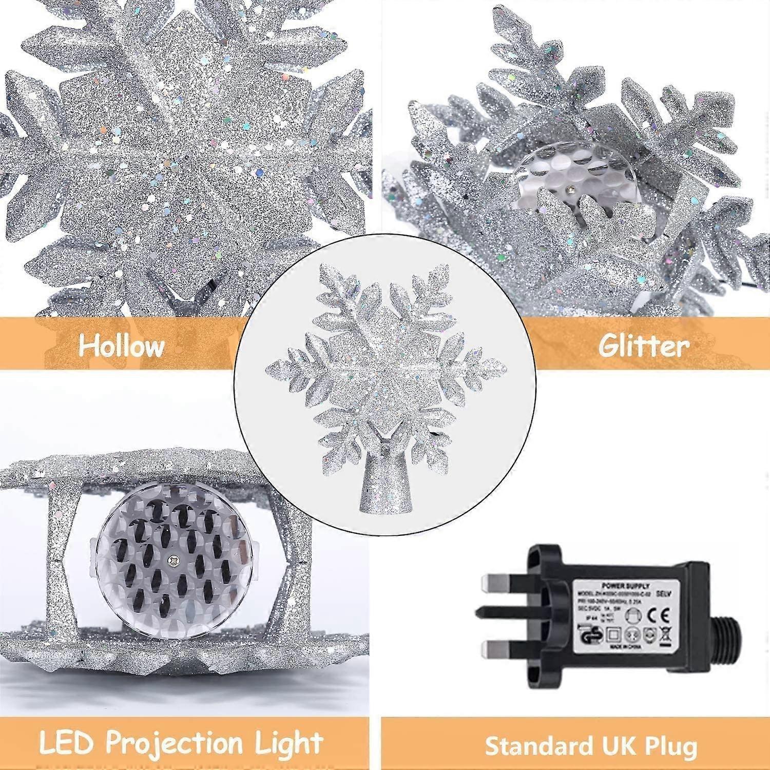 Lighted Christmas Tree Topper with White Snowflake Projector, Rotating ...