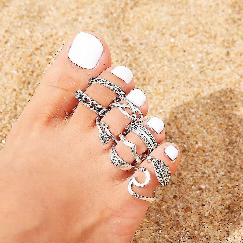 Toe Rings Pack For Women Silver Toe Finger Rings For Teen Girls Foot Toe Rings Open Boho Jewelry ...