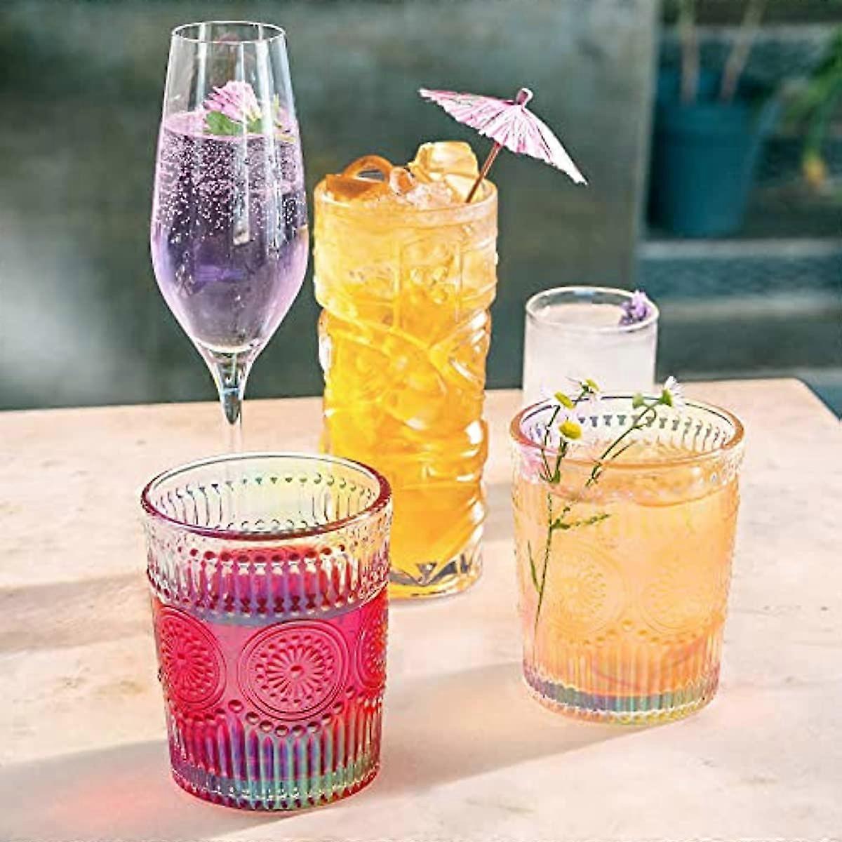 Iridescent Romantic Drinking Glasses Set of 6-300ml Embossed Water ...