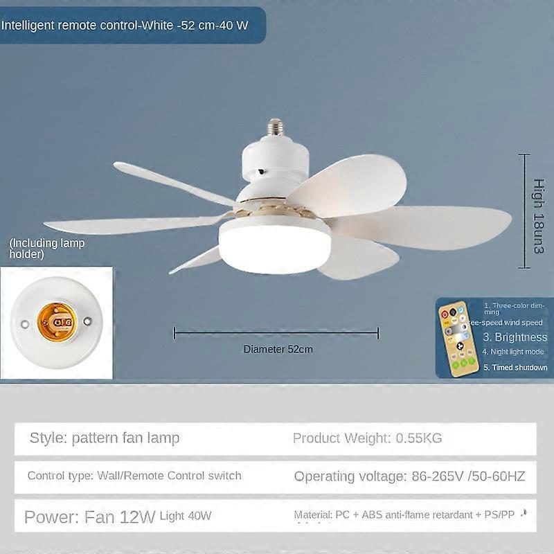 Socket Fan Light with Remote Control, Small Ceiling Fan with Light, 3 ...