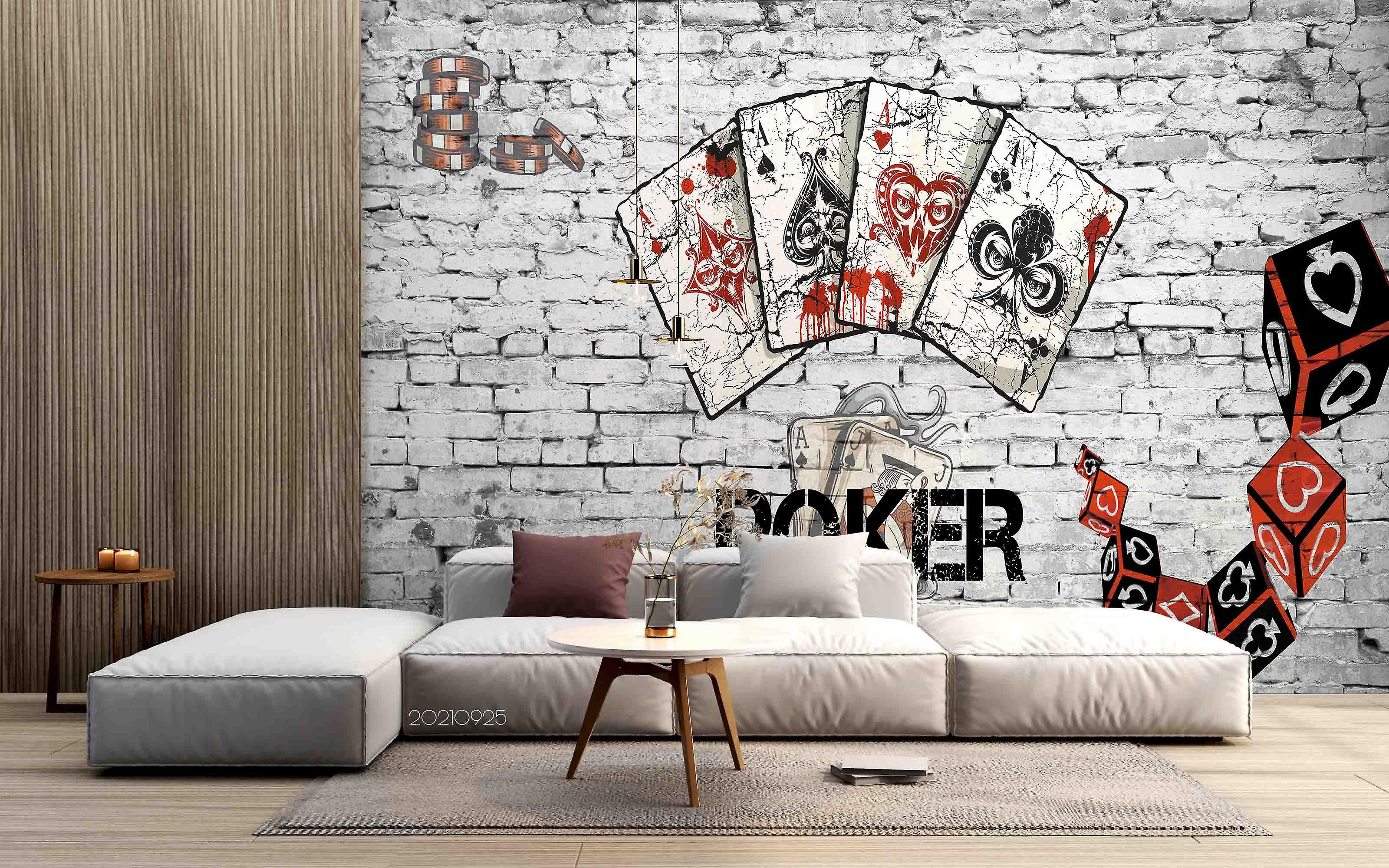 3D Brick Wall Playing Card Graffiti Wall Mural Wallpaper Lqh 251 ...