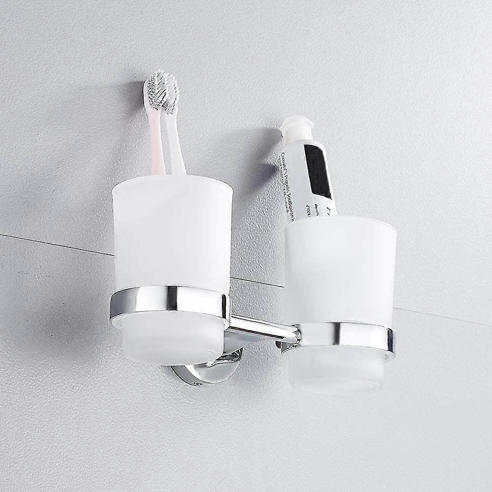 Double Toothbrush Holder Wall Mounted Chrome Toothbrush Tumbler Cup ...