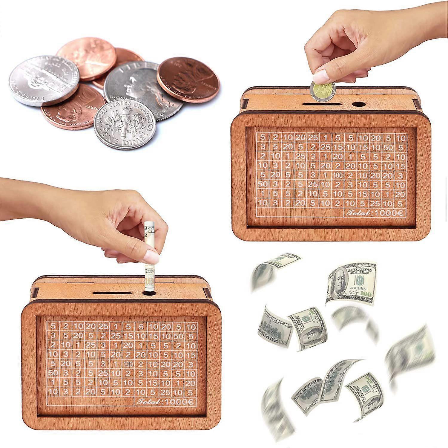 Wooden Money Box,Money Box with Counter,Reusable Wooden Money Bank for ...