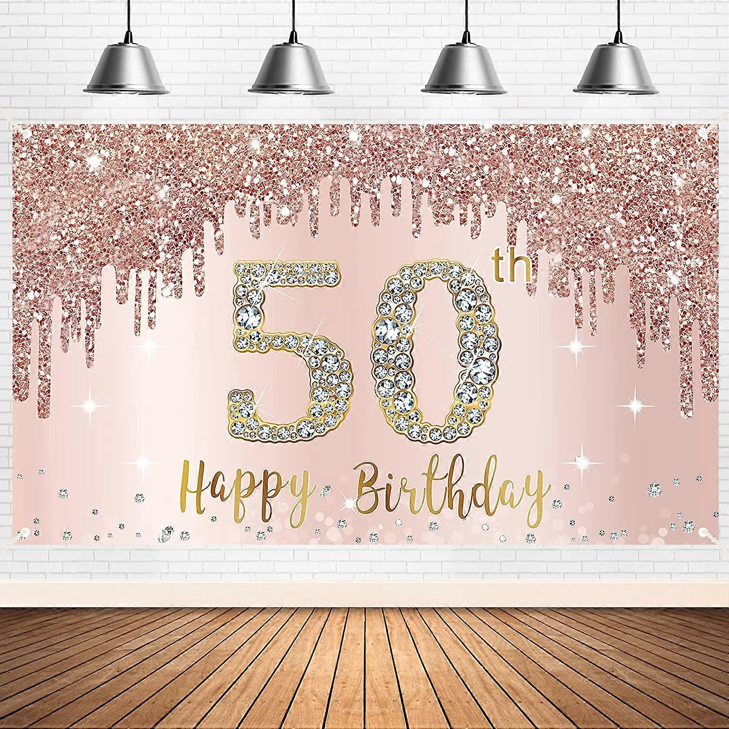 Happy 50th Birthday Banner Backdrop Decorations for Women, Rose Gold 50 ...