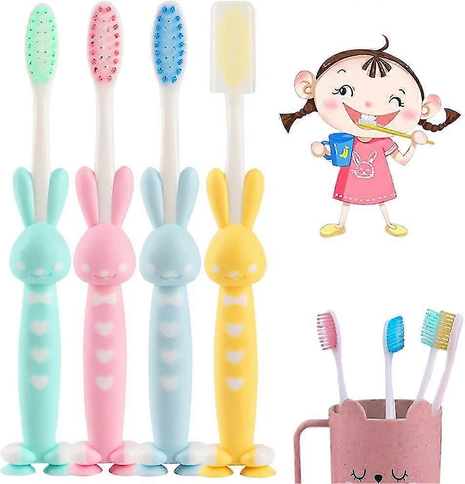 4 Toothbrushes Kids Cartoon Rabbit Kids Toothbrush Soft Bristle ...