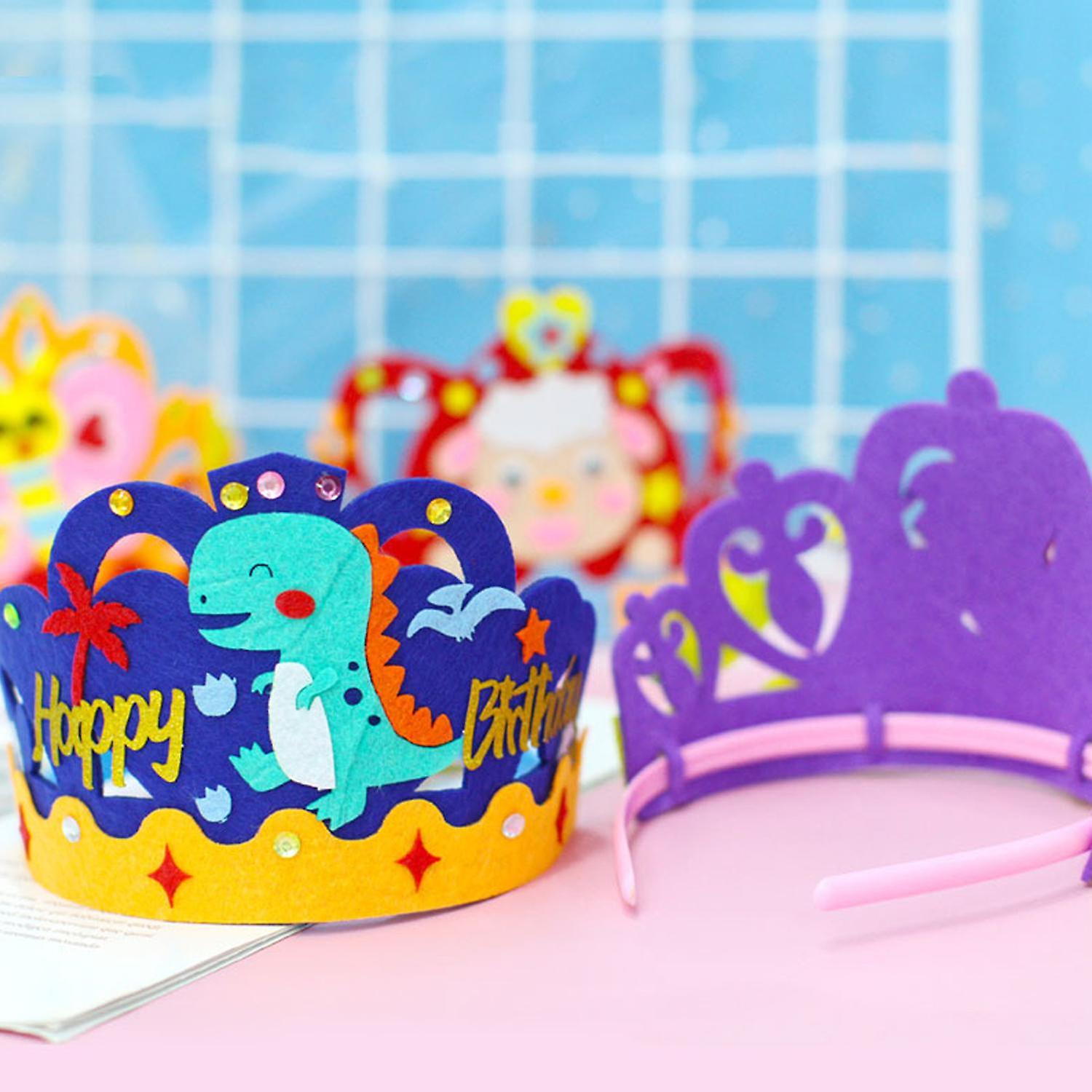 DIY Birthday Crown Hat for Kids Cartoon Rabbit Dinosaur Cake Lion ...
