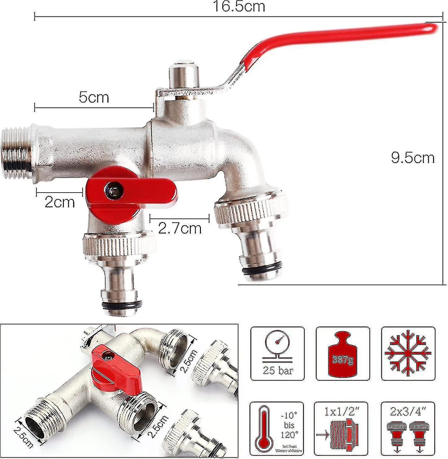 Garden Double Faucet, Brass Water Faucet, Premium Double Water Faucet 3 ...