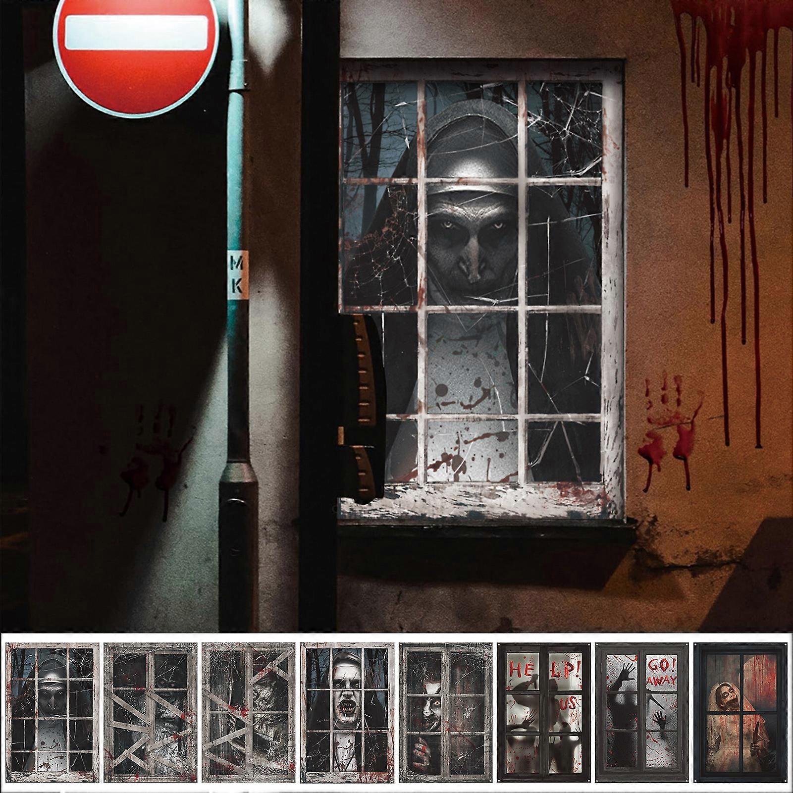 Halloween Window Poster Horrible Foldable Home Office Haunted House ...