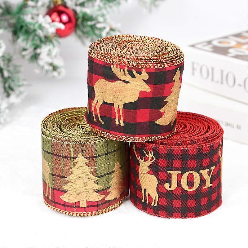 5m*6cm Christmas Ribbon Elk Print Imitation Hemp Ribbon Xmas Tree ...