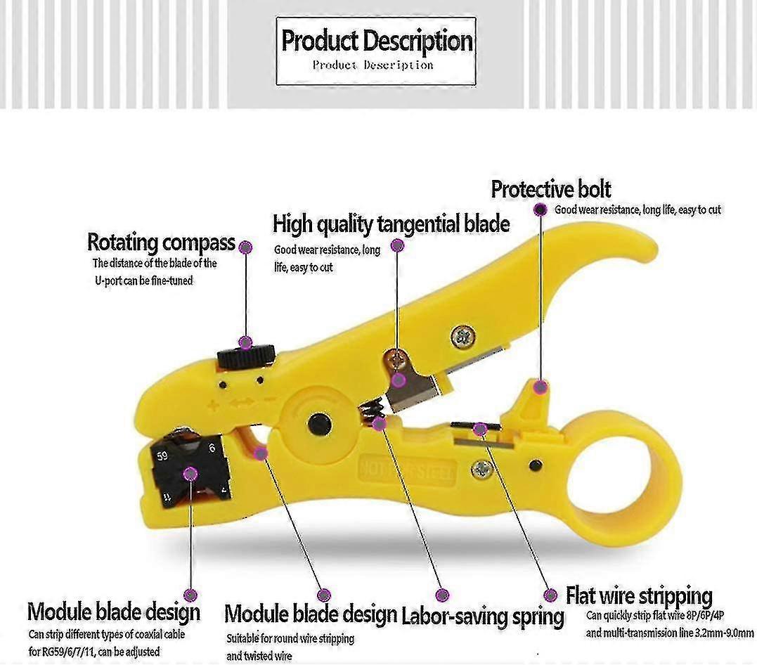 2pcs Coaxial And Data Cable Stripper (yellow),multipurpose Coaxial ...