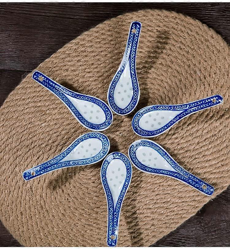 6 Pcs Chinese Style Soup Spoons Ceramic Mini Spoons Restaurant Soup ...