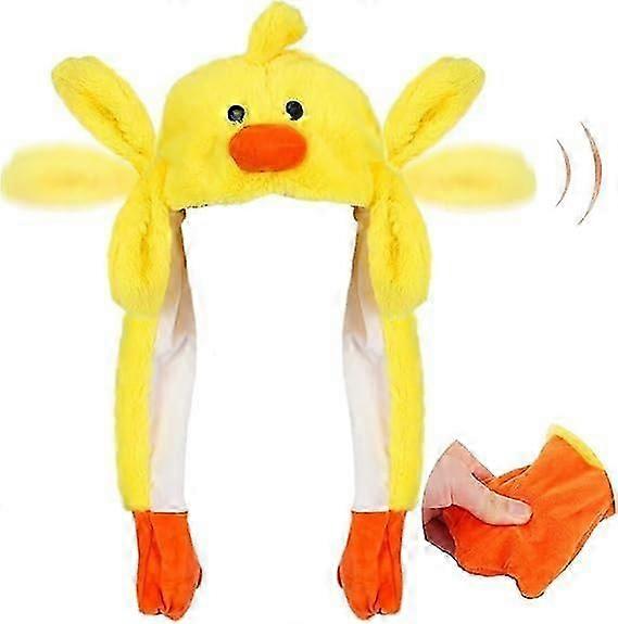 Yellow Duck Hat Plush Ear Moving Jumping Hats Long Soft Cute Animal Hat ...