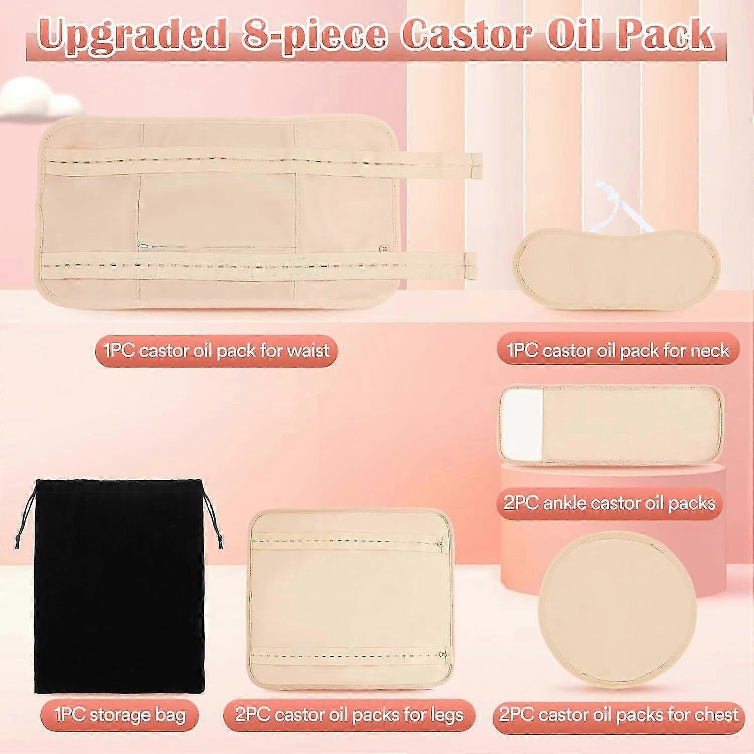 Castor Oil Pack Wrap, 8 Pcs Reusable Organic Castor Oil Pack Wrap with ...